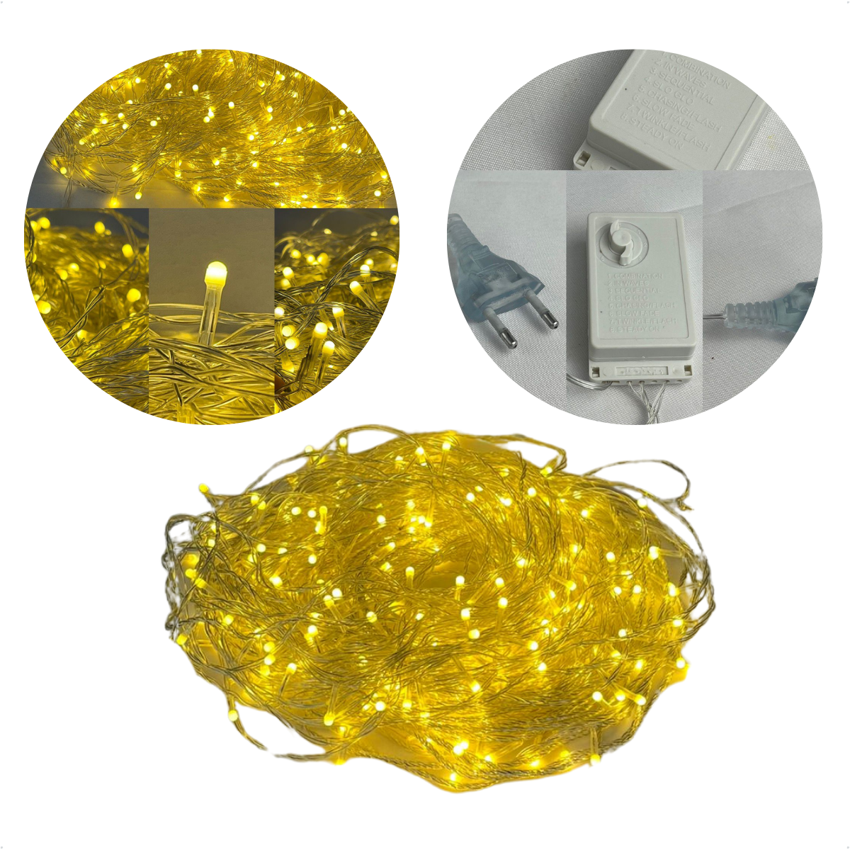 Pisca Led Bobina 50 metros 260 Leds Branco Quente 8 posições - Senhor ...